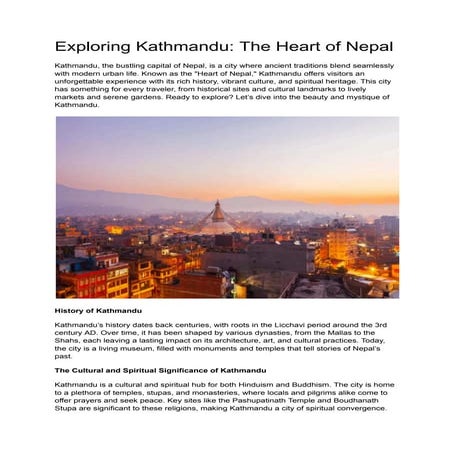 Exploring Kathmandu -The Heart of Nepal: Book your next Tour. | PDF