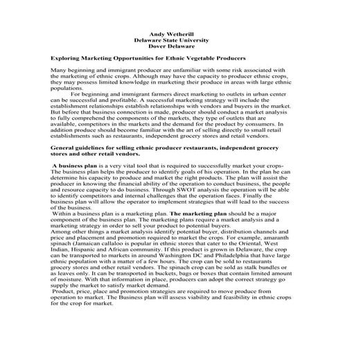 Andy Wetherill - Exploring Marketing Opportunities for Ethnic Vegetable ...