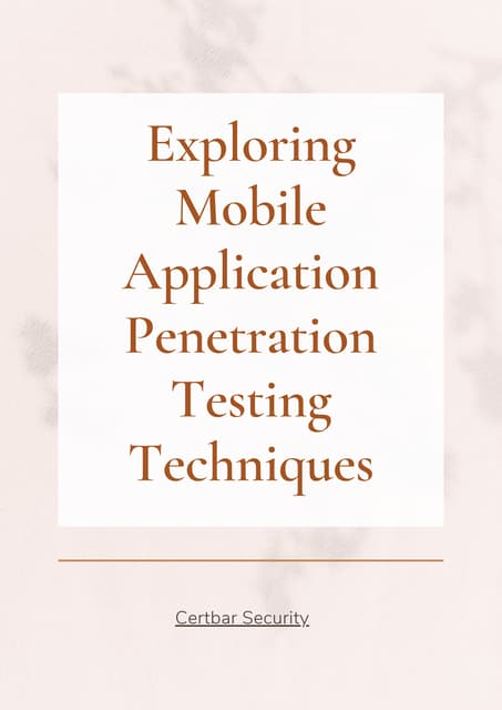 Exploring Mobile Application Penetration Testing Techniques Pdf