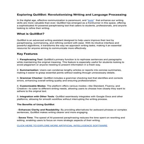 Exploring Quillbot Revolutionizing Writing And Language Processingpdf