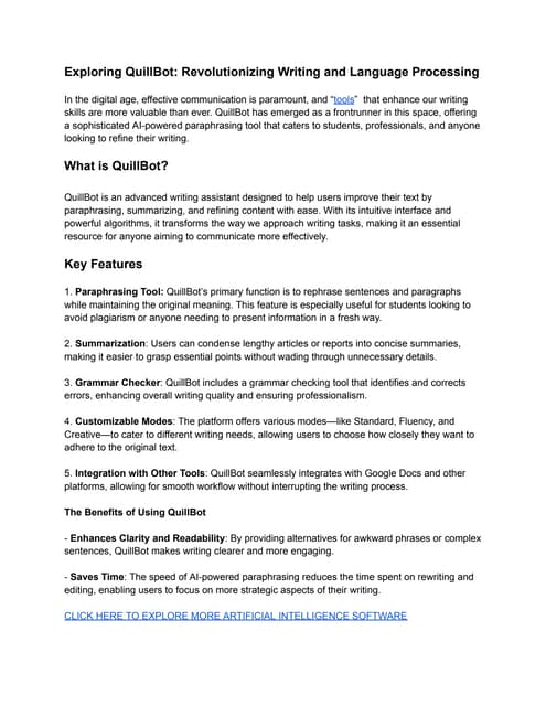 Exploring Quillbot Revolutionizing Writing And Language Processingpdf