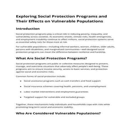 Exploring Social Protection Programs and Their Impact on Vulnerable ...