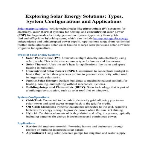 Exploring Solar Energy Solutions Types, System Configurations and ...