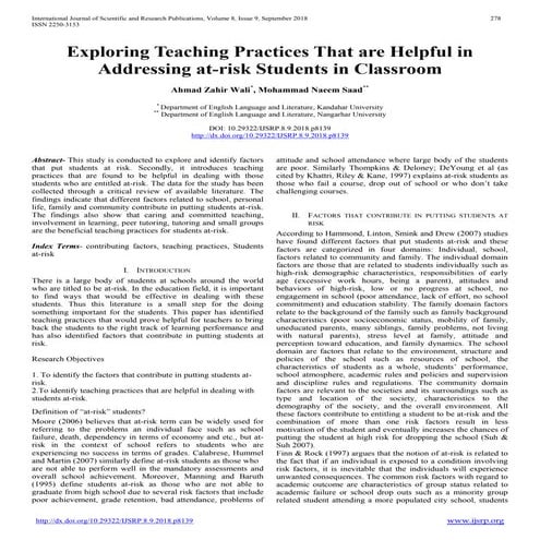 Exploring teaching practices that are helpful in addressing at risk ...