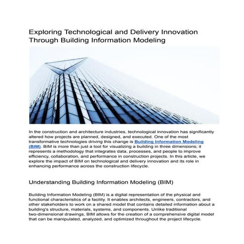Exploring Technological and Delivery Innovation Through Building ...
