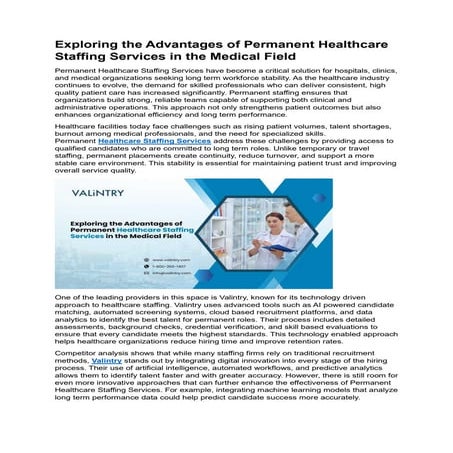 Exploring the Advantages of Permanent Healthcare Staffing Services in ...