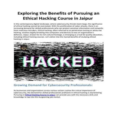 Exploring the Benefits of Pursuing an Ethical Hacking Course in Jaipur .pdf