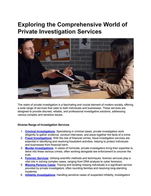 The Importance of Confidentiality in Private Investigation Work | PDF