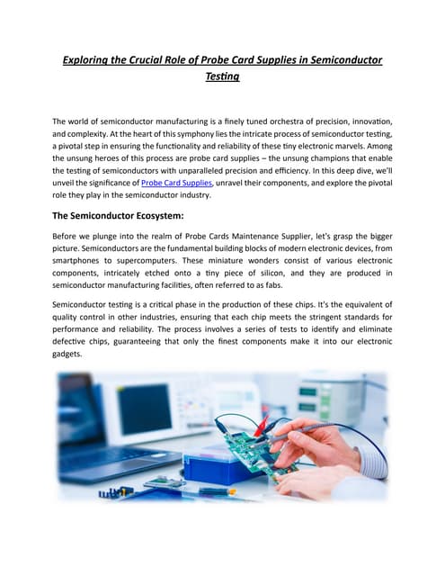 Design Considerations for Probe Cards Ensuring Precision in ...