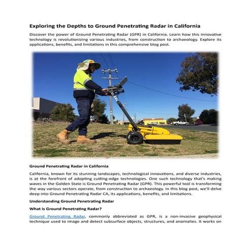 Innovative Ground Penetrating Radar Solutions in California | PDF
