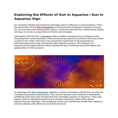 Exploring the Effects of Sun in Aquarius: Sun in Aquarius Sign | PDF