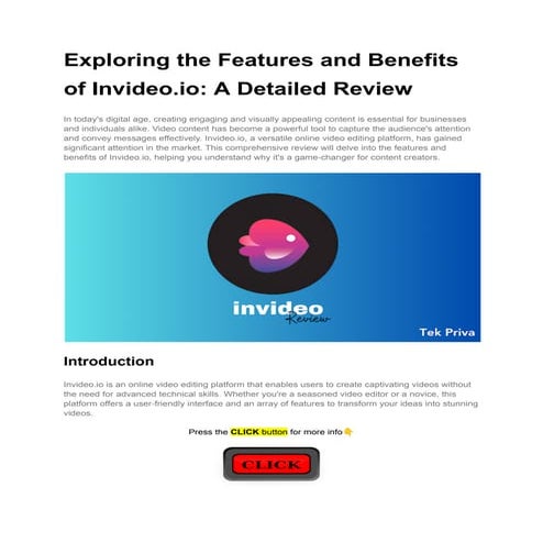 Exploring the Features and Benefits of Invideo.io: A Detailed Review | PDF | Video Software ...