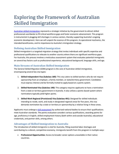 Australia's Skilled Migration An In-Depth Guide to Points and Visa ...