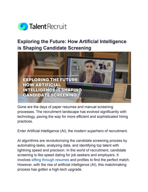 Impact of AI in presentation Recruitment.pptx | Resume Writing and Advice | Job Search