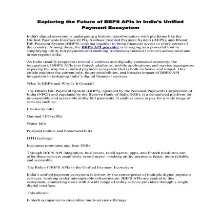 Exploring the Future of BBPS APIs in India’s Unified Payment Ecosystem ...