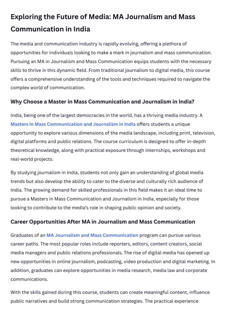 Jobs and Career Opportunities after a Mass Communication Degree in India | PDF