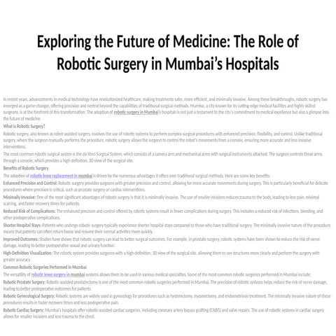 Exploring the Future of Medicine The Role of Robotic Surgery in Mumbai ...