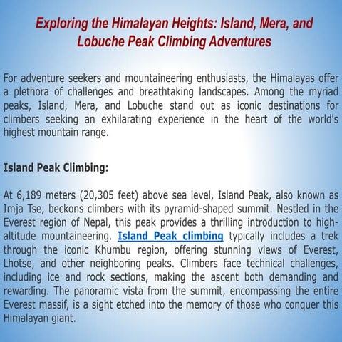 Ultimate Himalayan Peak Adventures: Island Peak, Mera Peak and Lobuche ...