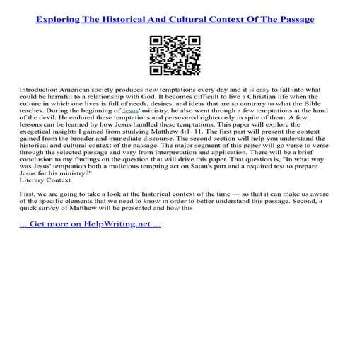 Exploring The Historical And Cultural Context Of The Passage | PDF