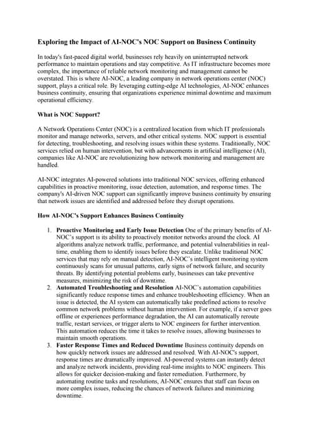 Boost Business Efficiency With Ai Nocs Noc Services And Proactive Support Pdf