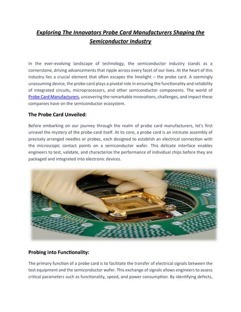 What is a Probe Card, and what Role Does it Play in Semiconductor ...