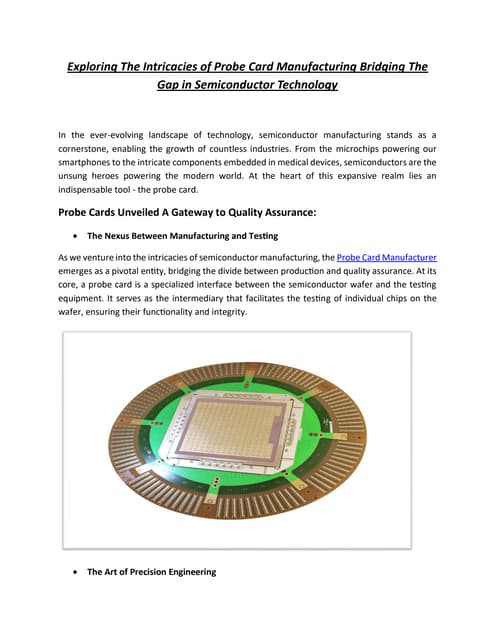 Probe Card Manufacturing Paving the Way for Semiconductor Testing ...