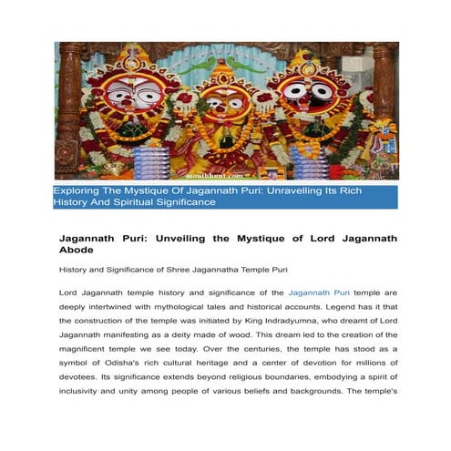 Shree Jagannath Temple Puri: A Journey Through Time And Spirituality | PDF