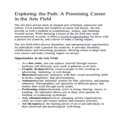 Exploring the Path: A Promising Career in the Arts Field | PDF ...