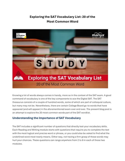 Exploring the SAT Vocabulary List: 20 of the Most Common Word | PDF