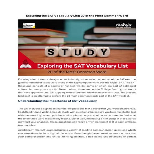 Exploring the SAT Vocabulary List: 20 of the Most Common Word | PDF