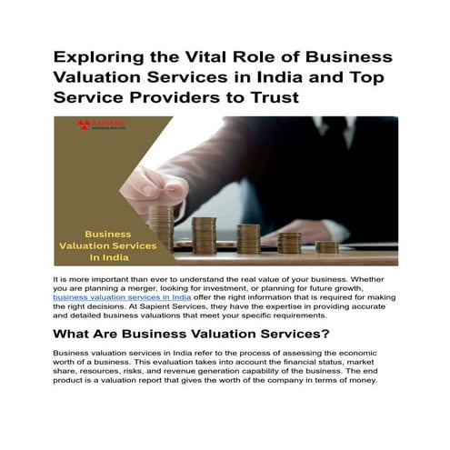 Exploring the Vital Role of Business Valuation Services in India and ...