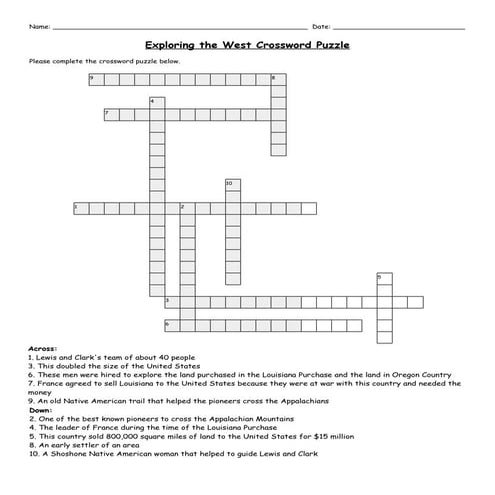 Exploring the west - crossword puzzle | DOC