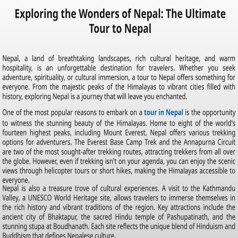 Exploring the Wonders of Nepal The Ultimate Tour to Nepal | PPTX