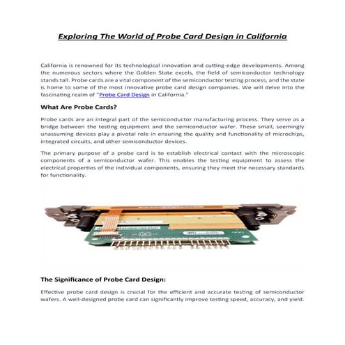 The Art and Science of Probe Card Design in California Semi-Probes Inc ...