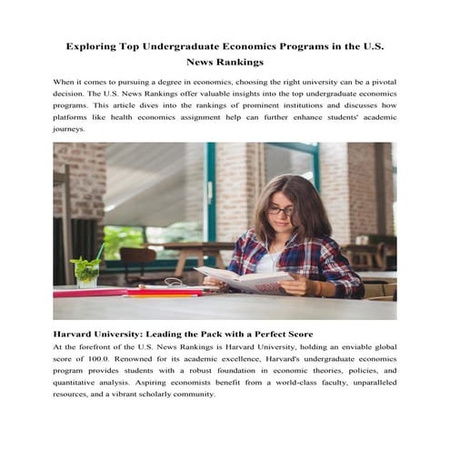 Exploring Top Undergraduate Economics Programs in the U.S. New Rankings ...