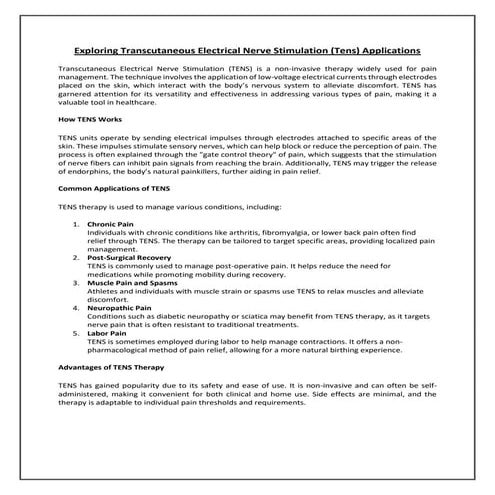 Exploring Transcutaneous Electrical Nerve Stimulation (TENS ...