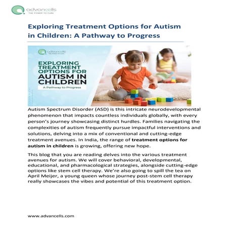 Exploring Treatment Options for Autism in Children: A Pathway to Progress | PDF