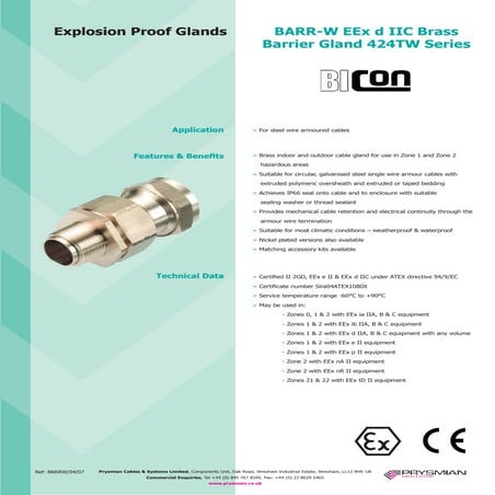Explosion Proof Cable Glands - Prysmian Barrier Glands (424TW) for SWA ...