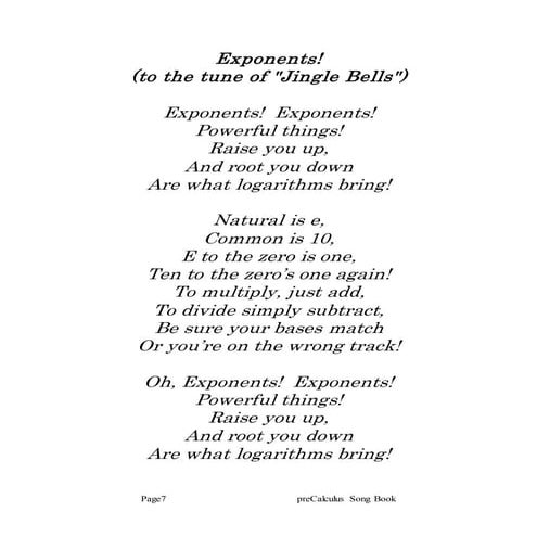 Exponents (preCalc Song Book p07) | PDF