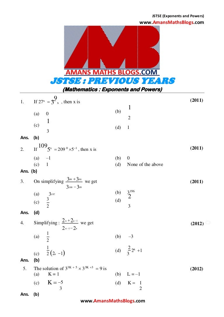 Exponents and powers Index