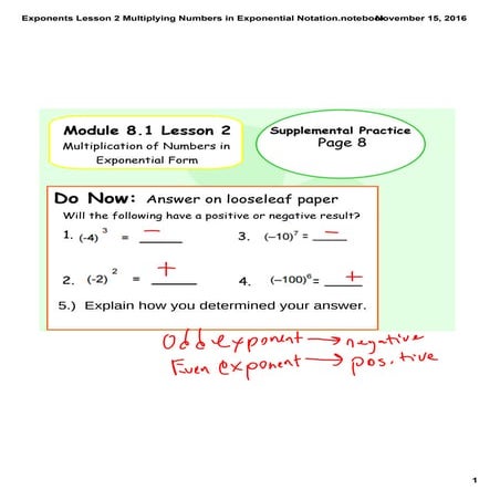 Exponents lesson 2 multiplying numbers in exponential notation | PDF ...