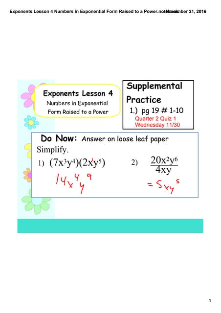 Exponents lesson 1 exponential notation | PDF