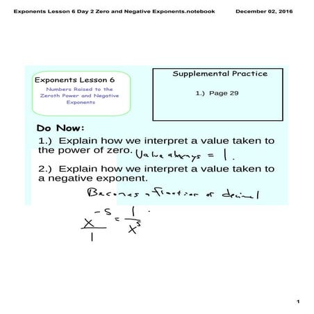 Exponents lesson 6 day 2 zero and negative exponents | PDF