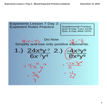 Exponents lesson 7 day 2 mixed exponent practice | PDF