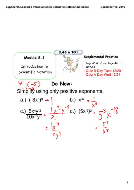 Exponents lesson 9 comparing numbers in scientific notation | PDF