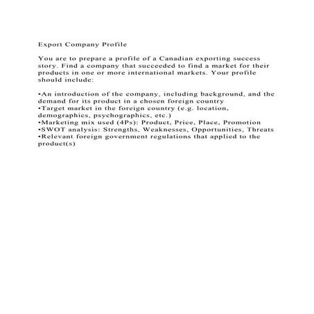 Export Company Profile You are to prepare a profile of a Canad.docx