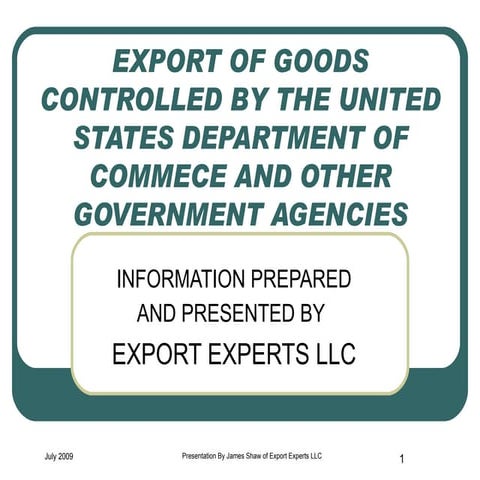 Export Control Training July 31 2009 Export Experts Llc 9 5 09 | PPT