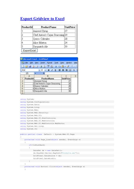 Export Gridview To Excel