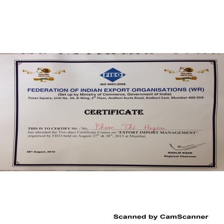 Export import management Certificate from FIEO | PDF