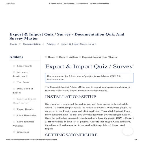 Export & import quiz survey documentation quiz and survey master | PDF